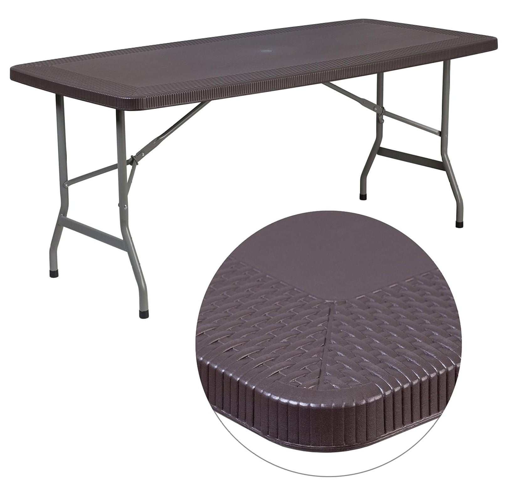 Elon 5.62-Foot Brown Rattan Indoor-Outdoor Plastic Folding Table with ...