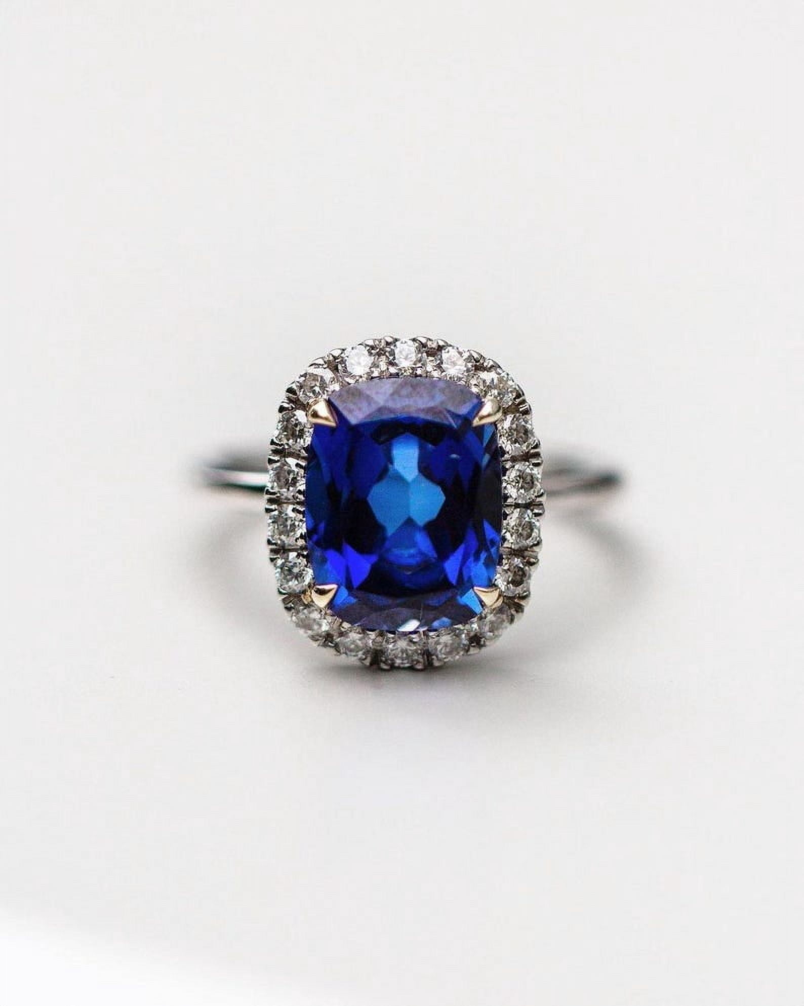 Elongated Cushion Gemstone Wedding Ring, Rich Blue Sapphire Gemstone ...