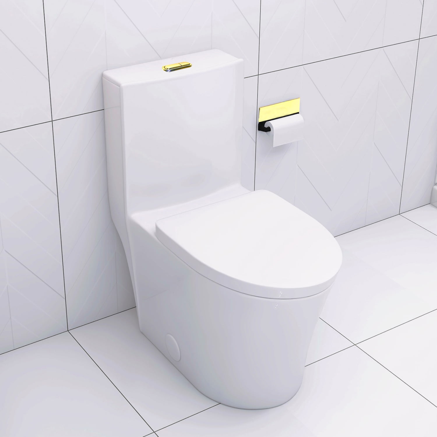 Elongated One-Piece Toilet White Porcelain Bathroom Fixture - Walmart.com
