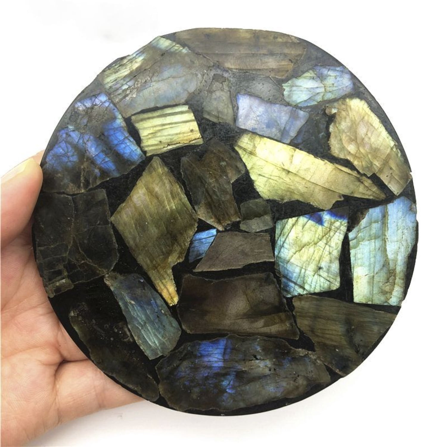 Elongated Rough Stone Ornament Colorful Flash Disc Shape Mineral ...