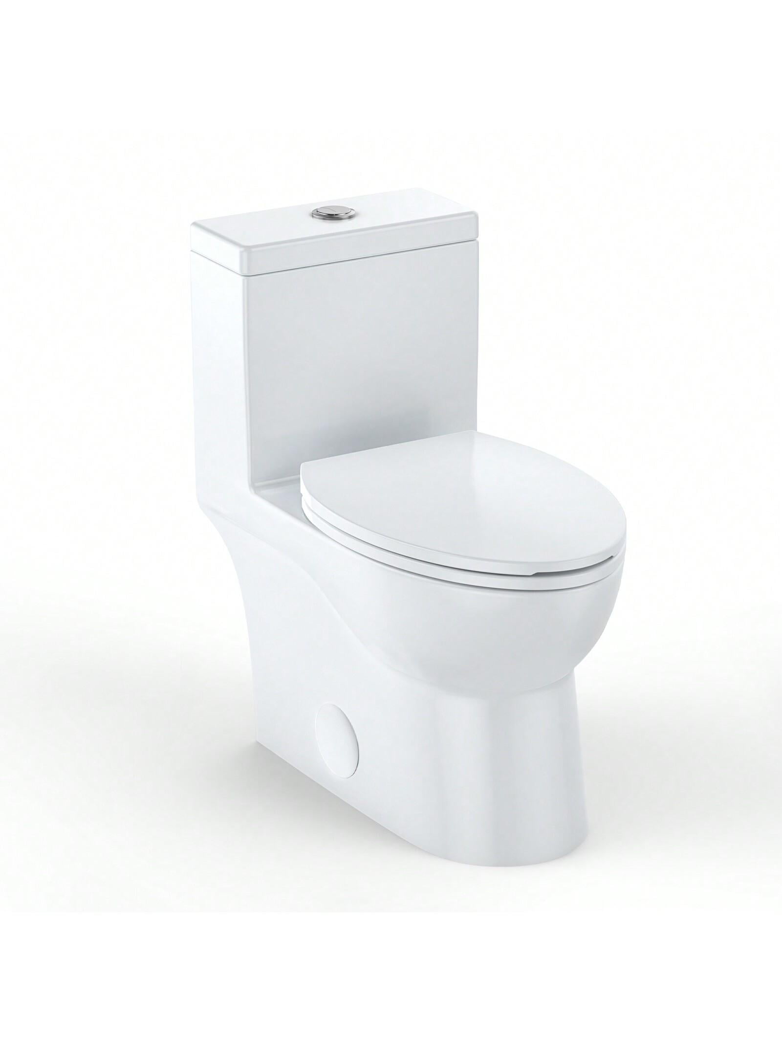 Elongated Toilet For Bathrooms, One-Piece Toilet With Soft Close Seat ...