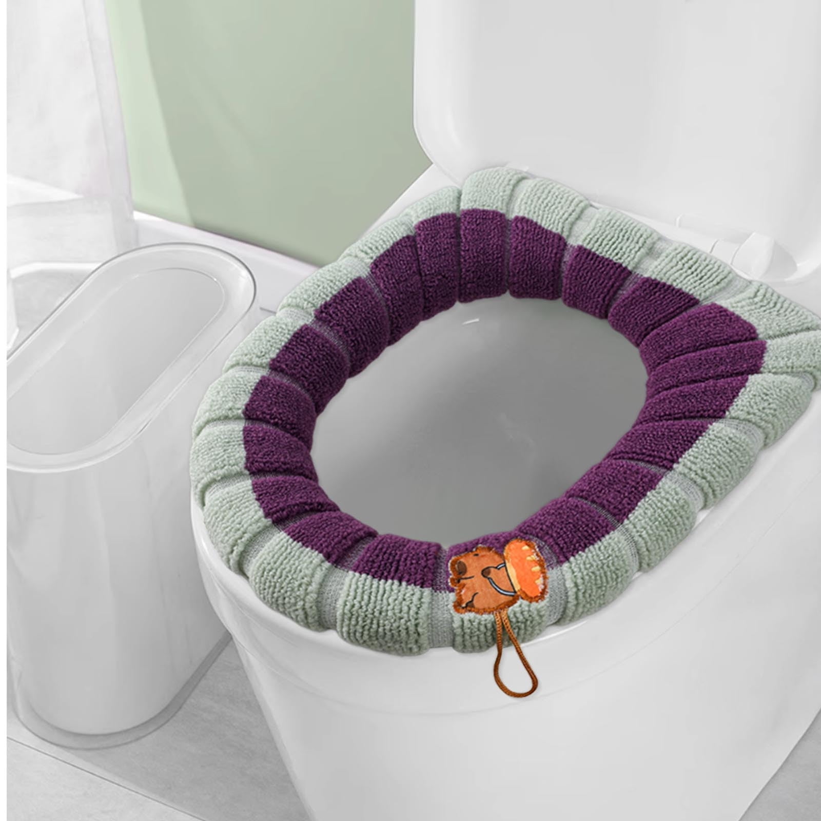 Elongated Toilet Seat Cover,Soft Knitted Fabric,Washable,Full Surround Design,with Removable ...