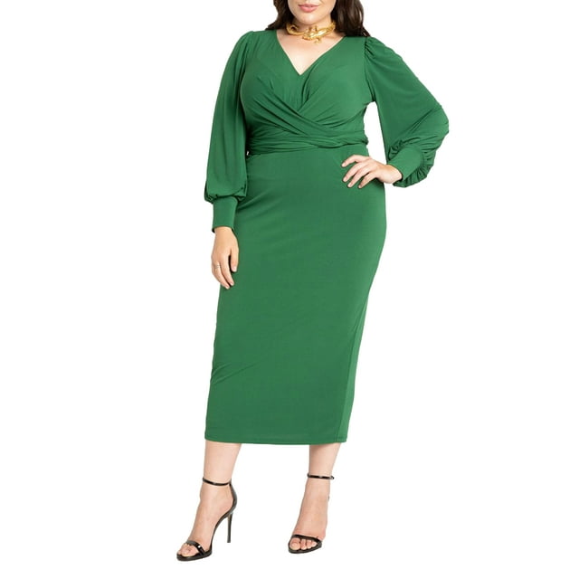 ELOQUII Women's Plus Size Cross Front Midi Dress - Walmart.com