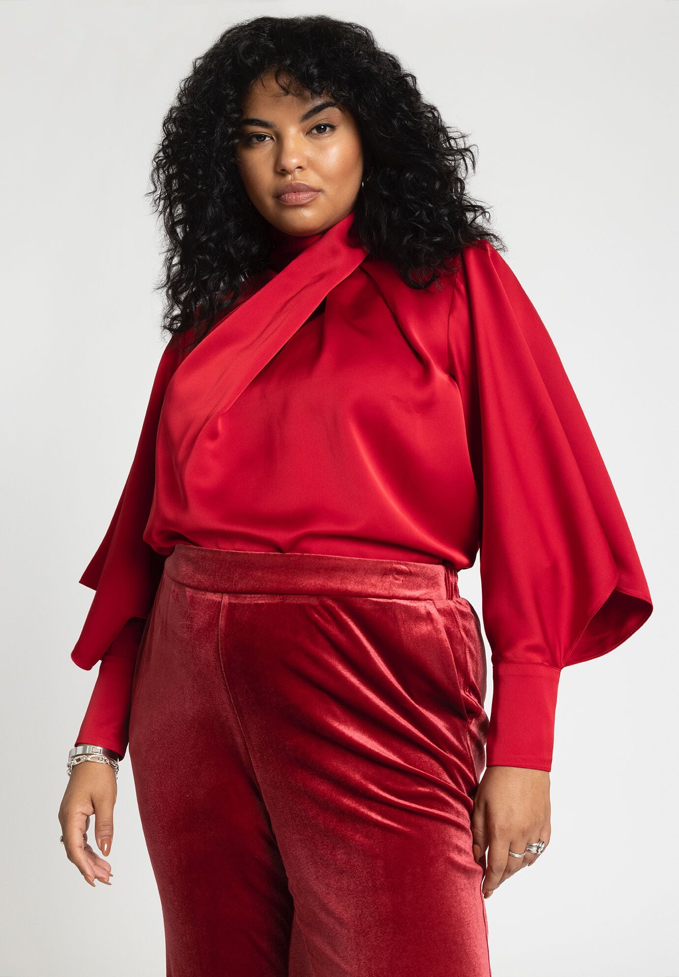 ELOQUII Women's Plus Size Draped Neck Satin Blouse - Walmart.com