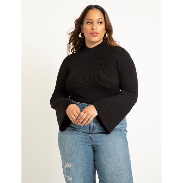 Eloquii Womens Plus Size Flare Sleeve Turtleneck Sweater