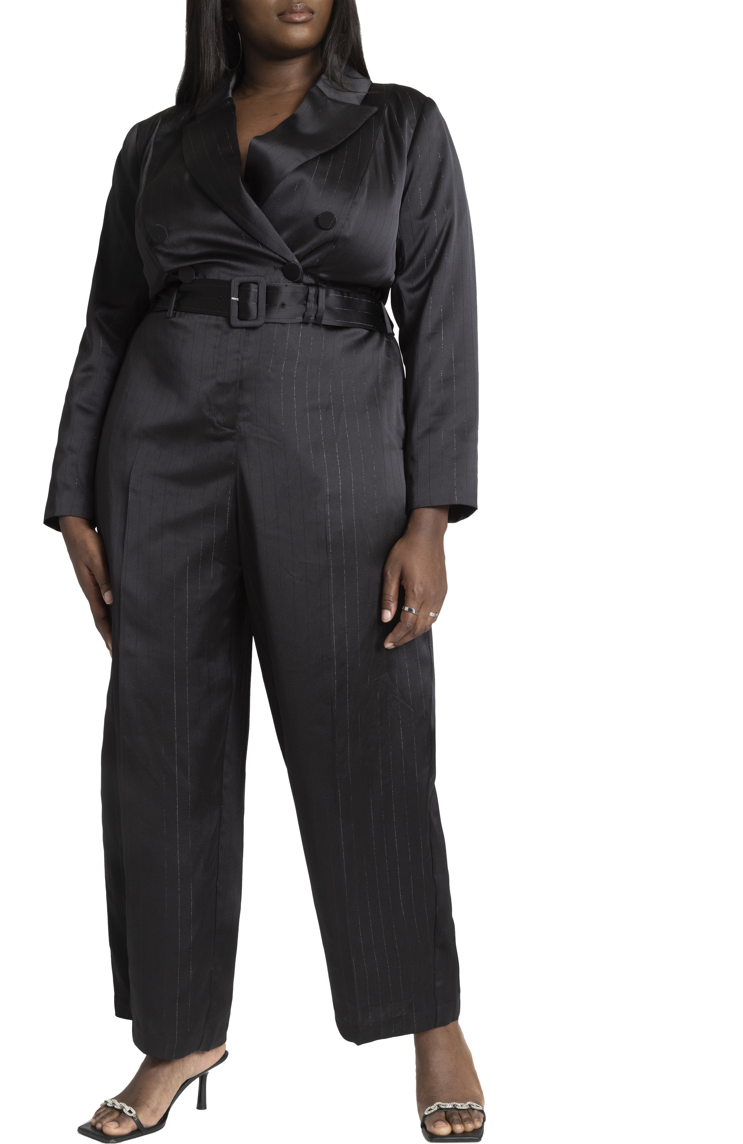 Eloquii Womens Plus Size Pinstripe Blazer Jumpsuit