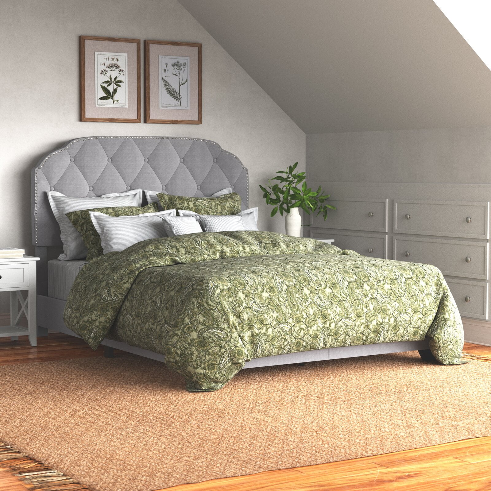 Elora Tufted Upholstered Low Profile Standard Bed Underbed Clearance 3.5 Color match button tufting highlights stitched diamond shaped pleating Walmart