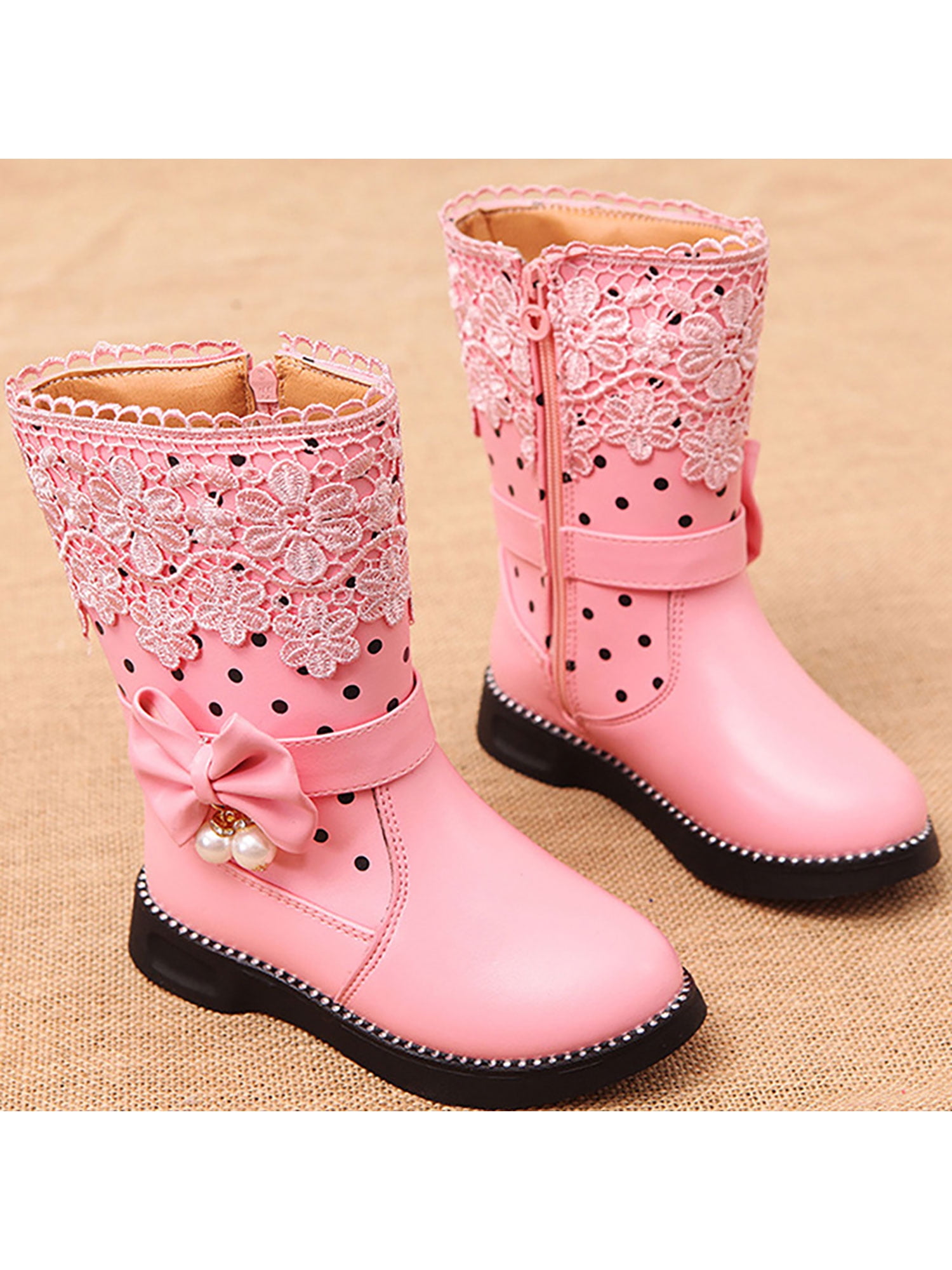 Eloshman Girls Tall Winter Boots Side Zipper Bowknot Fashion Boots ...