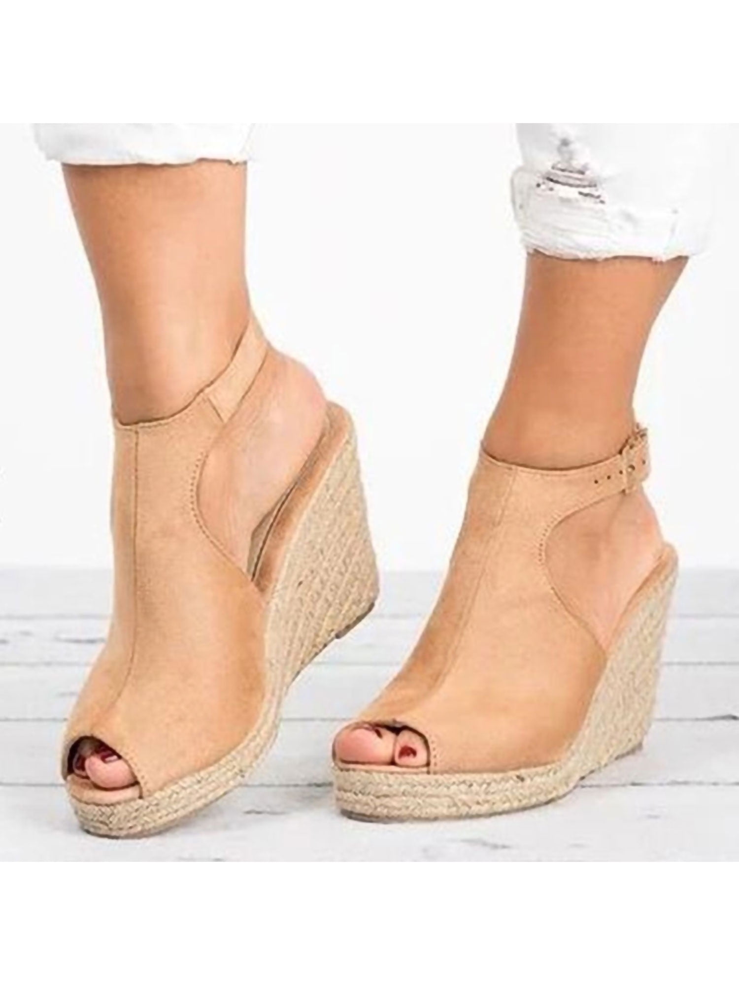 Eloshman Ladies Espadrille Wedge Sandals Slingback Peep Toe Work ...