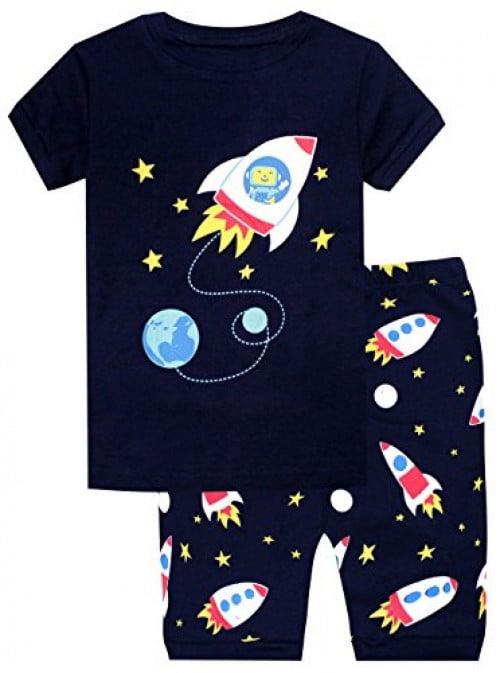 Elowel Boys Short Space Rocket 2 Piece Pajama Set 100% Cotton (Toddler ...