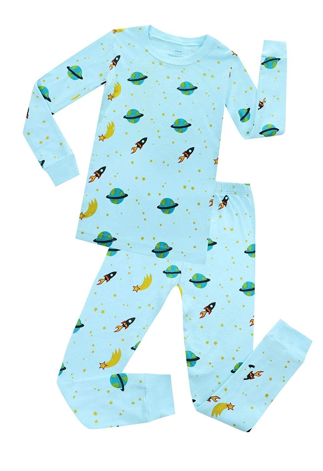 Elowel Boys Space 100% Cotton 2-Piece Pajama Set - Blue (Toddler ...