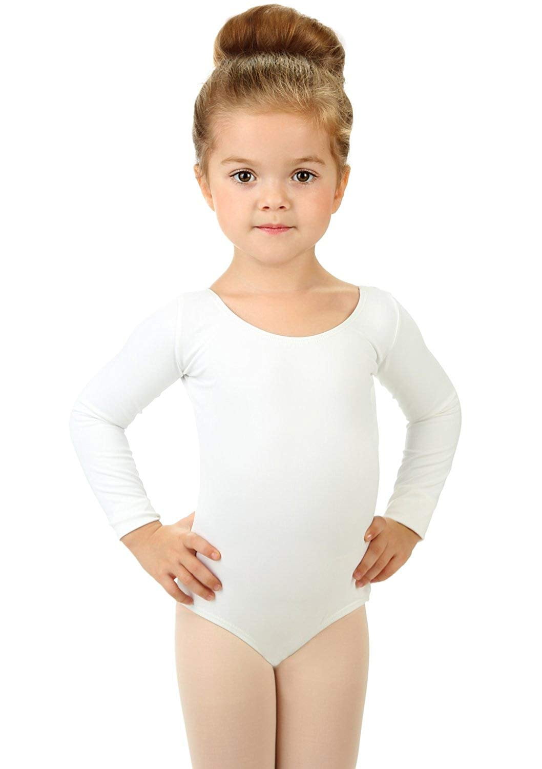Elowel Girls' Team Basics Long Sleeve Leotard White (size 4-6 ...