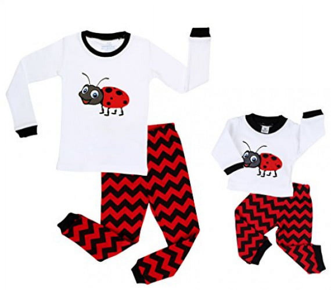 Elowel Ladybug Matching Girl & Doll 2 Piece Pajama Set 100% Cotton 4 ...