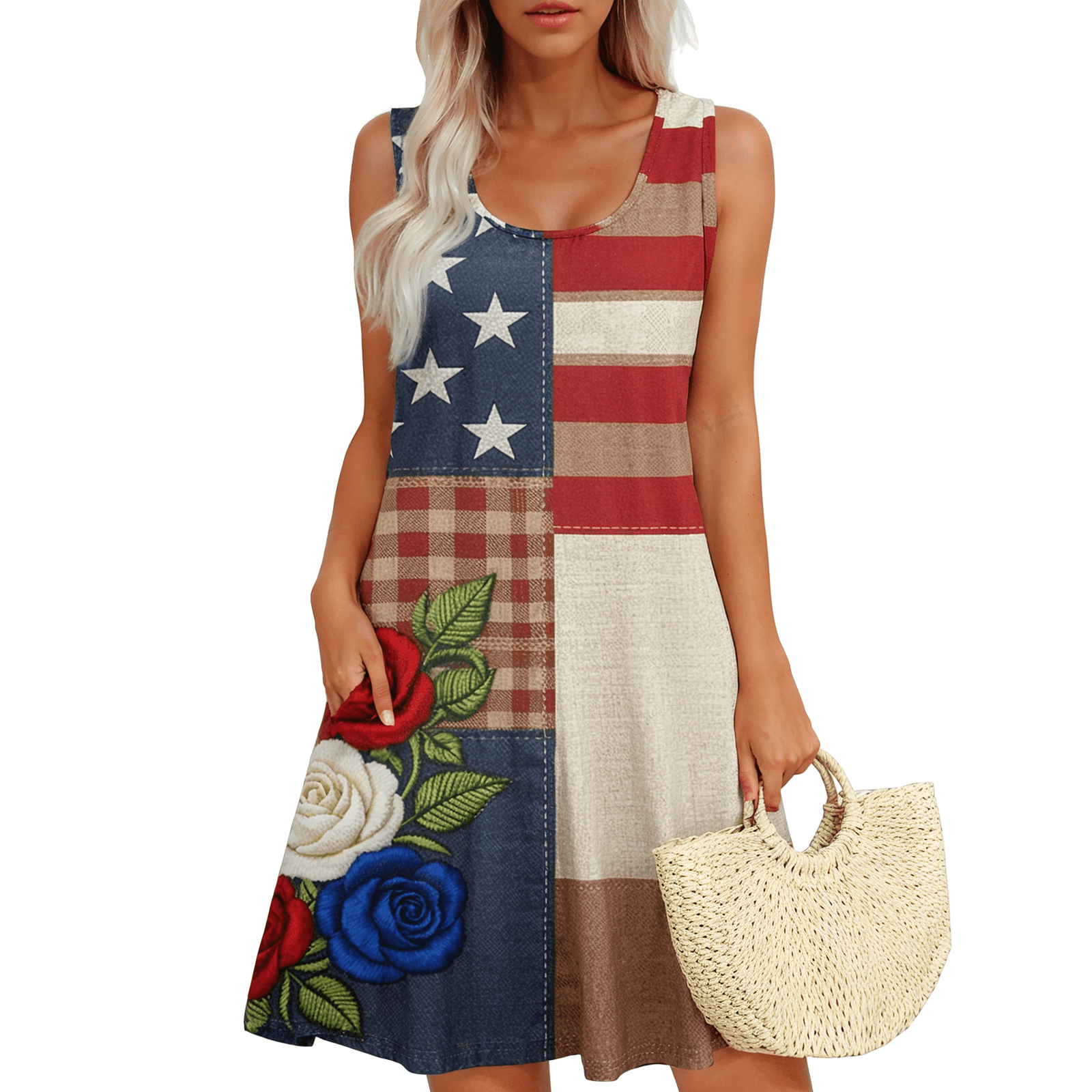 Elowen American 250th Anniversary Dresses For Women Casual Slim Round ...