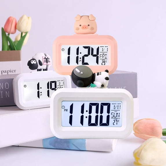 Elowen Bedside Cartoon Electronic Clock Cute Cartoon LED Screen Desktop ...