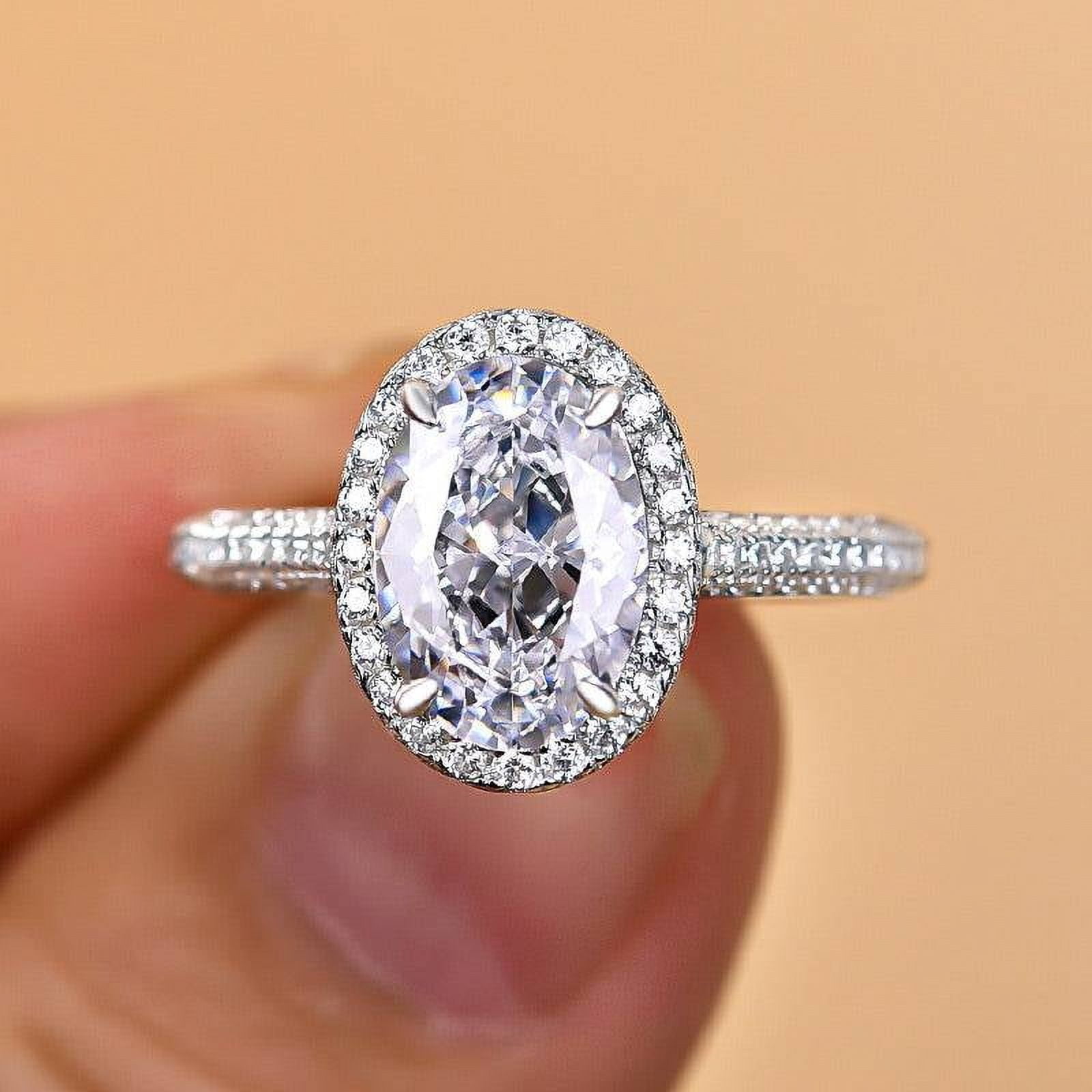 Eloya Jewel 1.85 Ct Oval Cut Multi Stone Wedding Ring for Women – Lab-Created Simulated Diamond ...