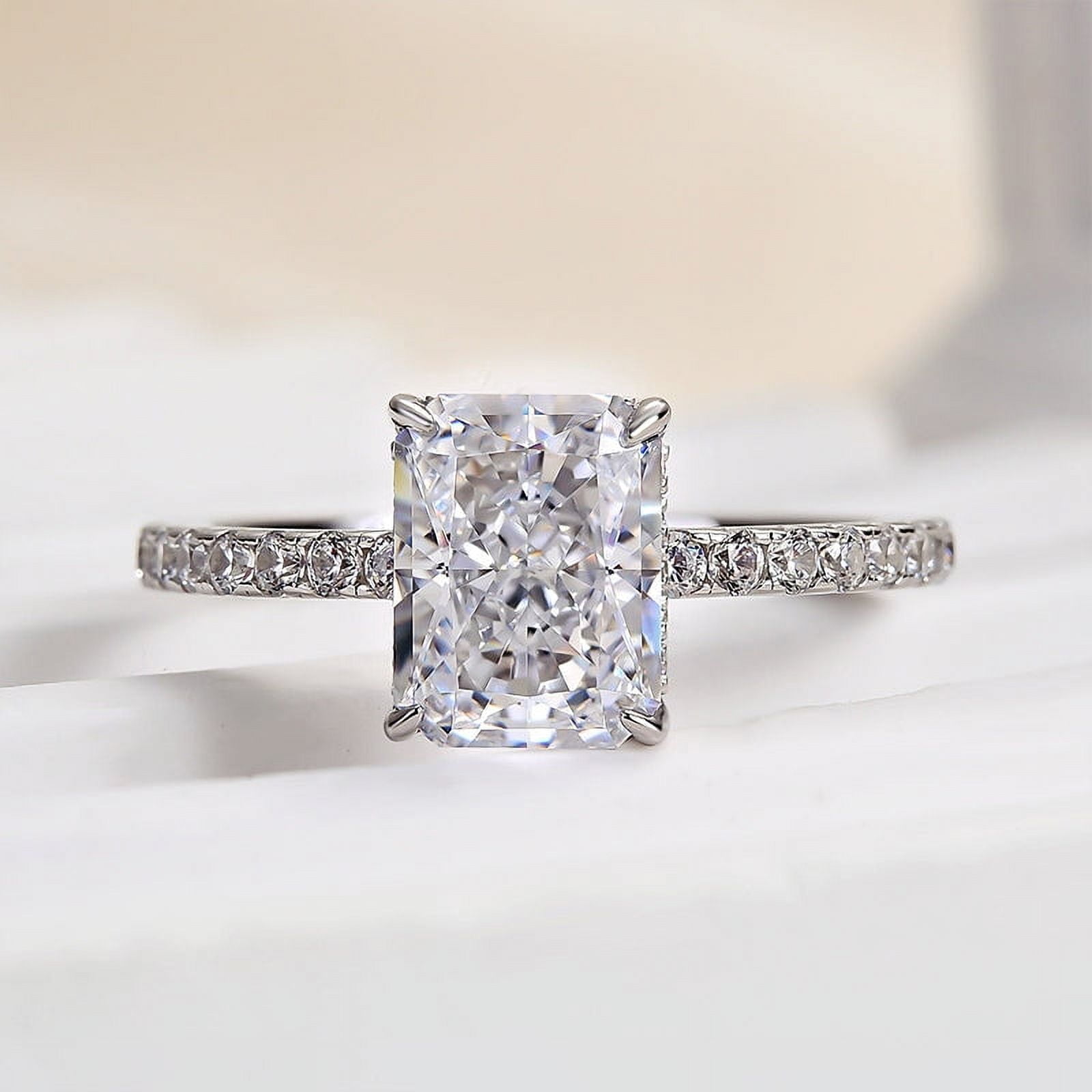 Eloya Jewel 14K White Gold Plated 2 Ct Radiant Cut Diamond Ring - Solitaire Accented Ring ...