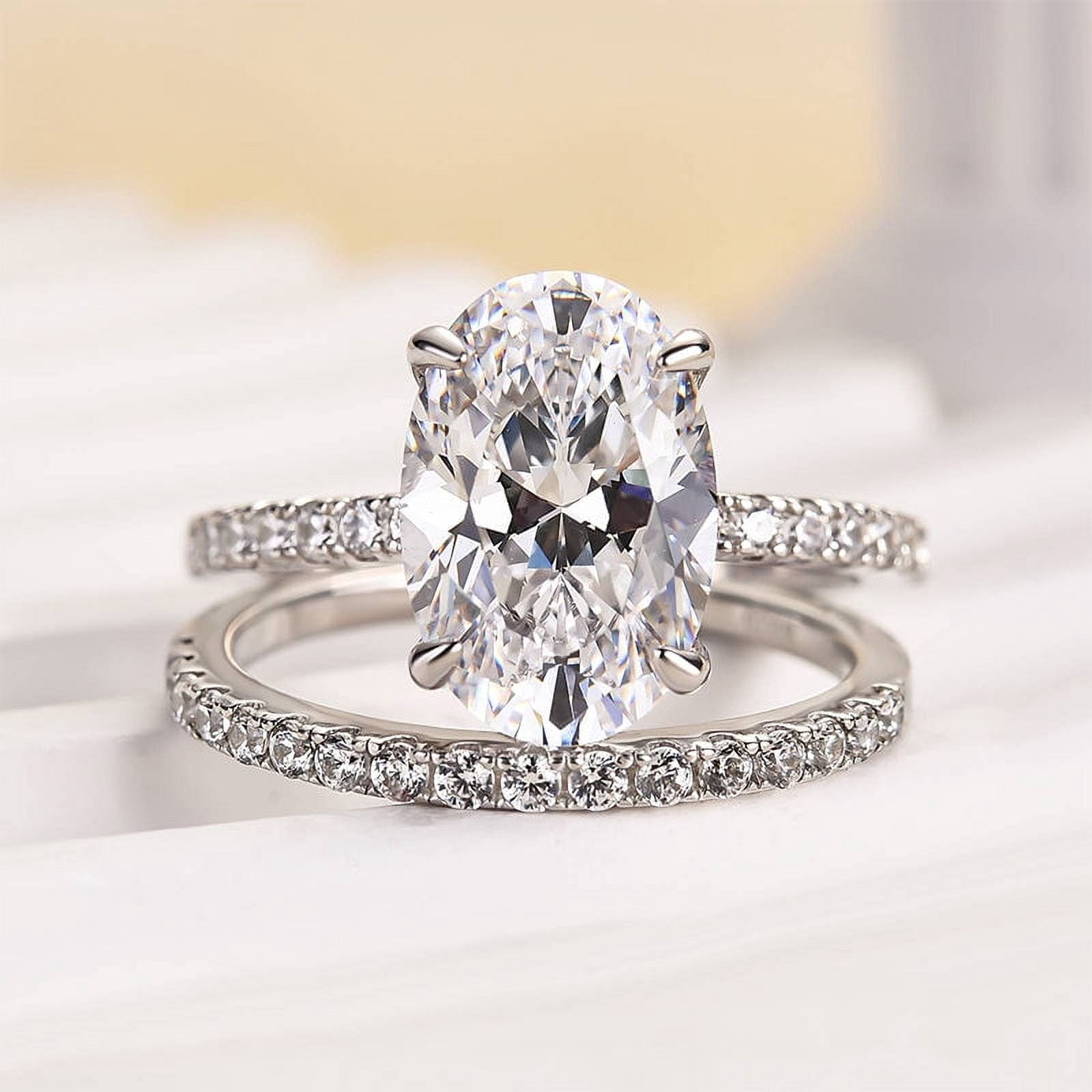 Eloya Jewel 2 Ct Oval Cut Diamond Wedding Ring - 14K White Gold Plated ...