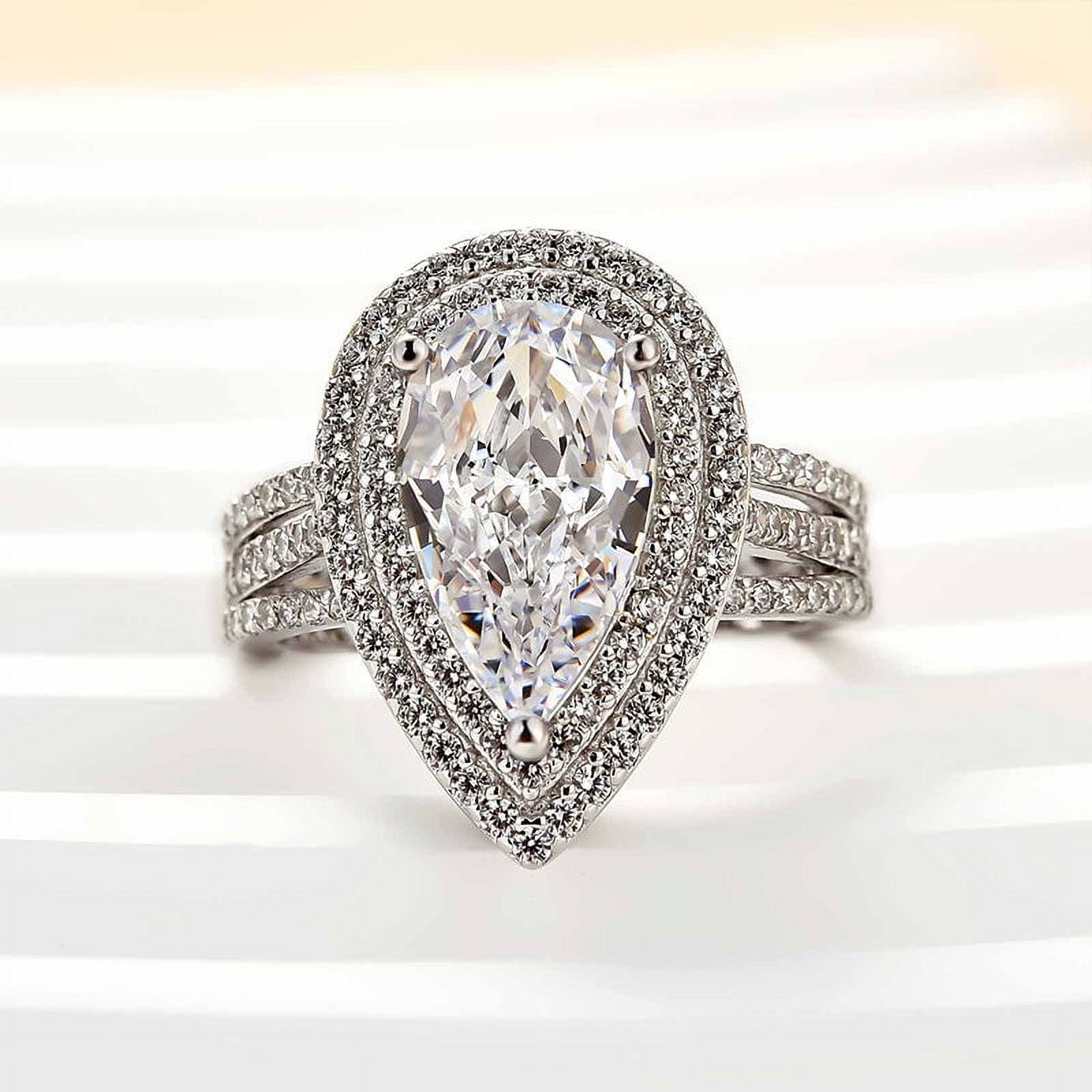 Eloya Jewel 2 Ct Pear Cut Diamond Engagement Ring - 14K White Gold Plated Double Halo Setting ...