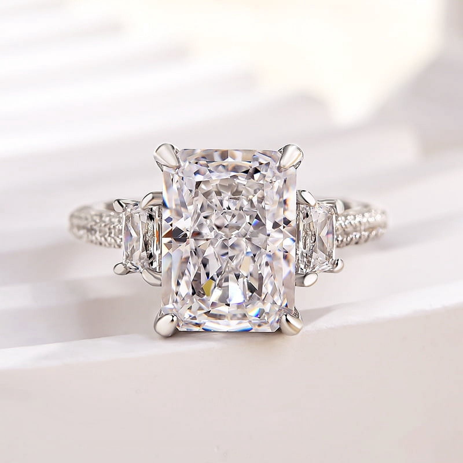 Eloya Jewel 2 Ct Radiant Cut Three Stone Lab-Created Simulated Diamond ...