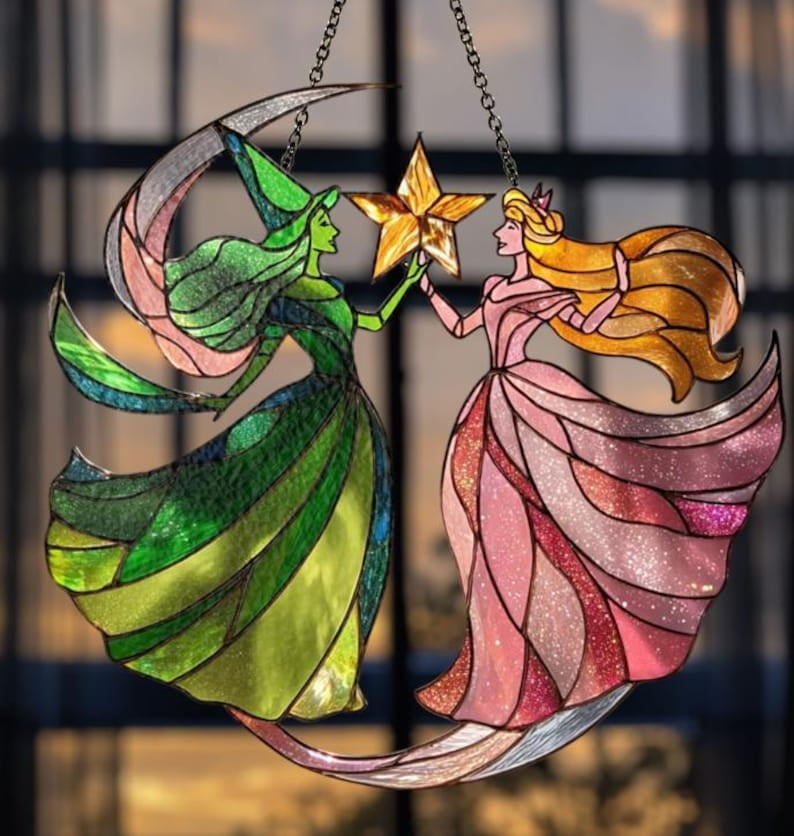 Elphaba And Glinda Acrylic Suncatcher, Wicked Musical Window Hanging ...