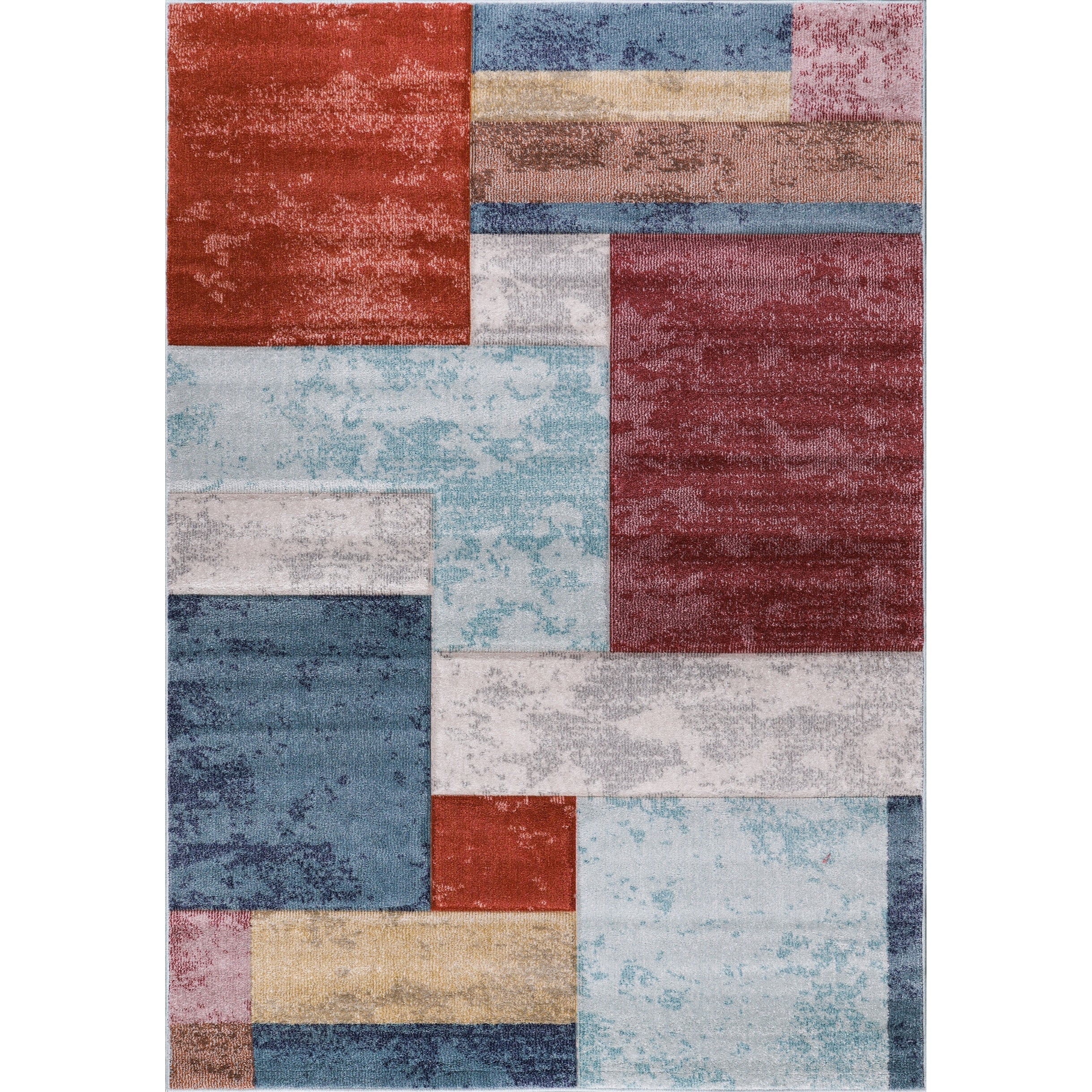 Elpida Collection Ivory, Tan, Grey, Blue, and Red Geometric Rug 5'3" x ...