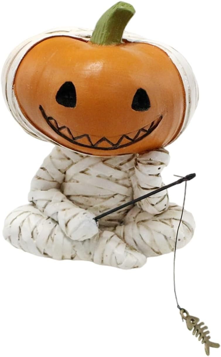 Elquetsk Fishing Pumpkin Head Mummy Statue, Halloween Fishing Skeleton ...