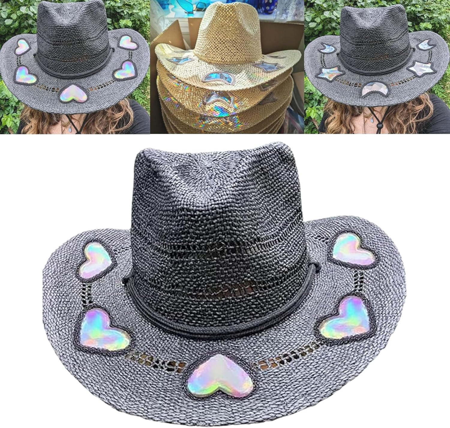 Elquetsk Suncatcher Cowgirl Straw Prism Hat,Cosmic Hat Cowboy Tan Beach ...