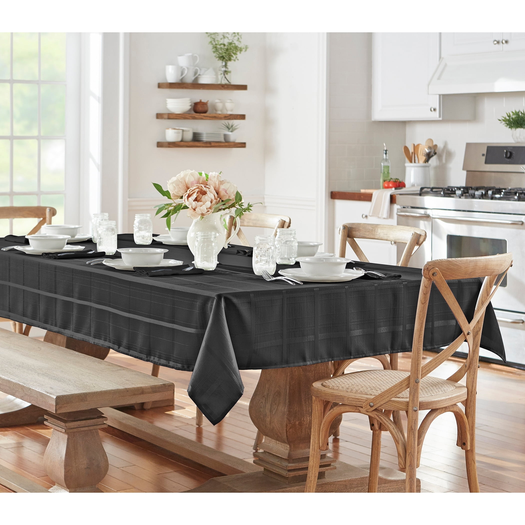 Elrene Elegance Plaid Jacquard Woven Tablecloth Black 52" w x 70" l ...