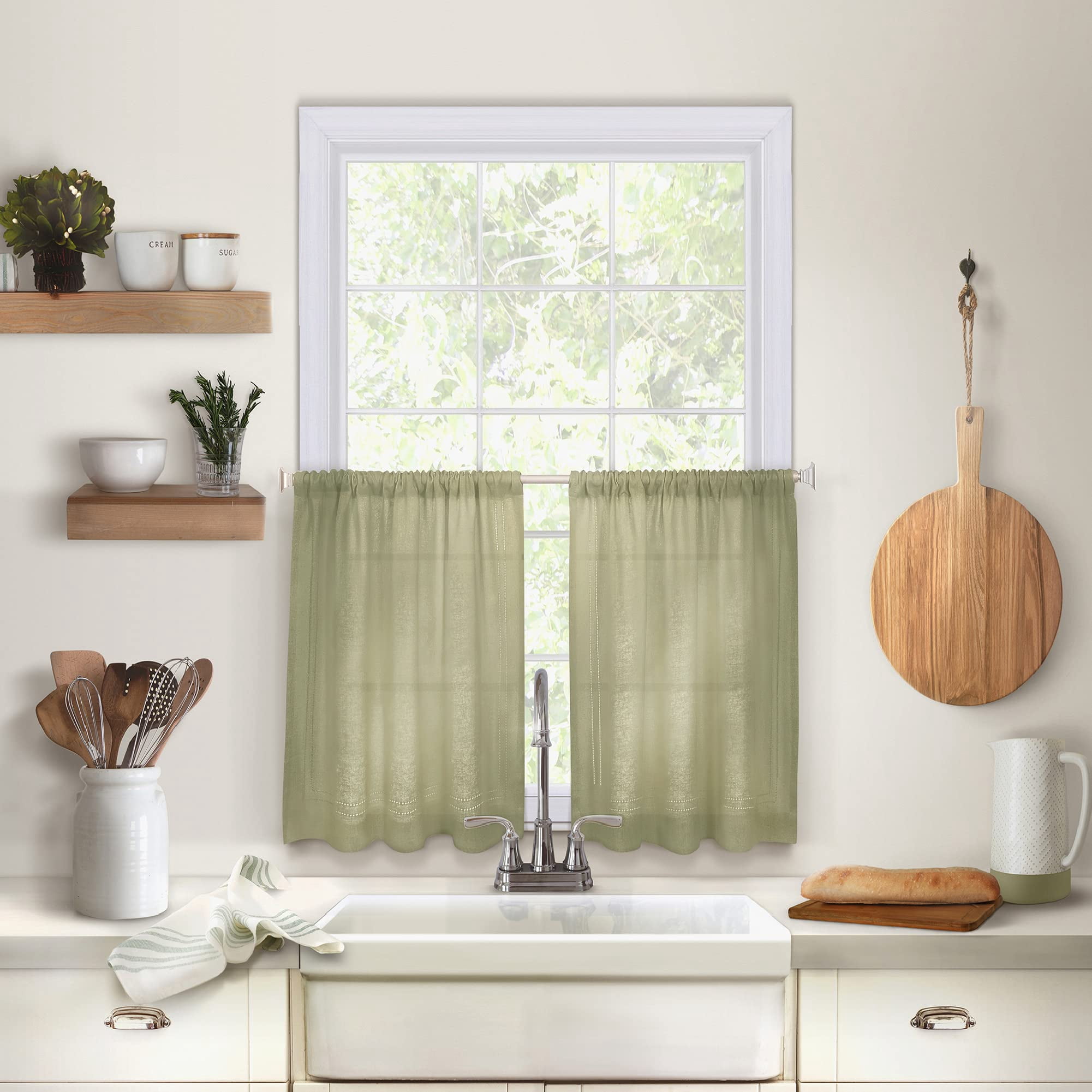 Elrene Home Fashions Cameron Linen Tier Curtains, 30" W x 24" L Each ...