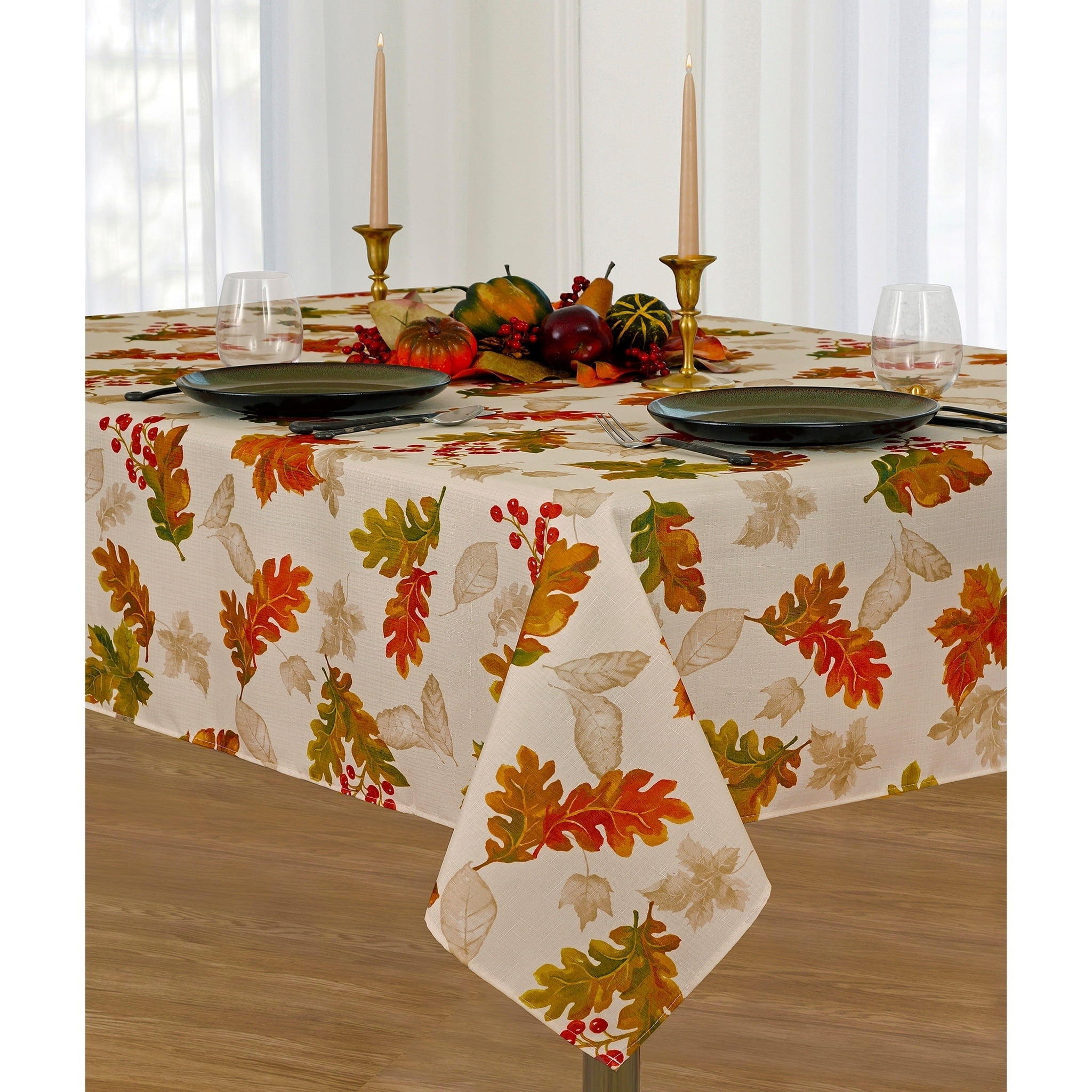 Elrene Swaying Leaves Allover Print Fall Tablecloth Ivory 60"x120 ...