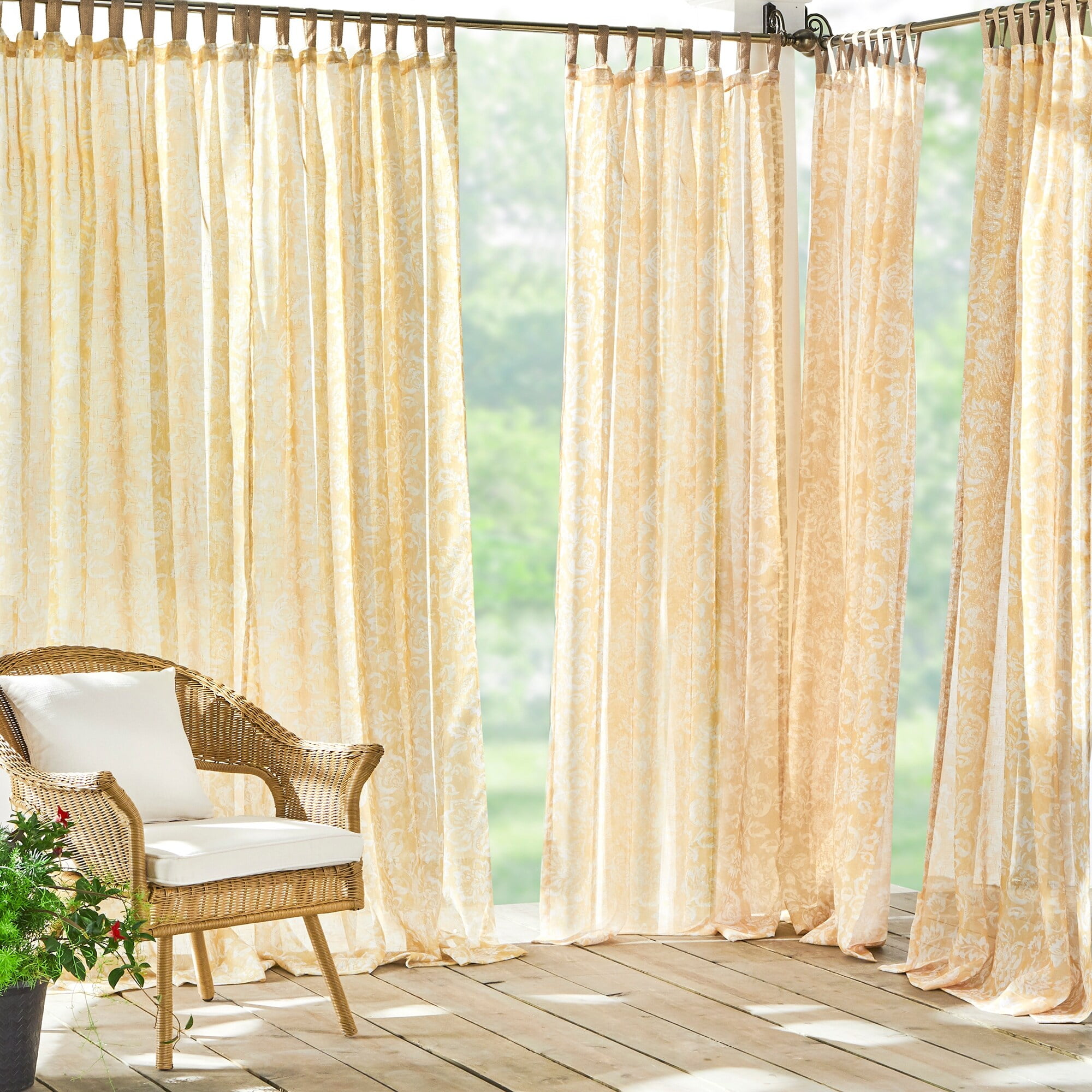Elrene Verena Floral Indoor/Outdoor Sheer Velcro Tab Top Window Curtain ...