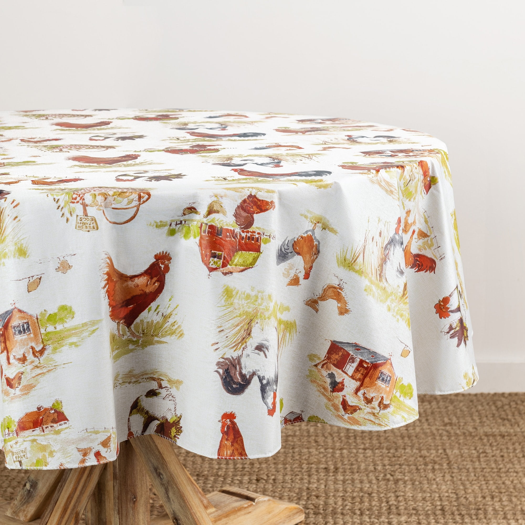 Elrene Vintage Rooster Farm Printed Vinyl Indoor/Outdoor Tablecloth 70 ...