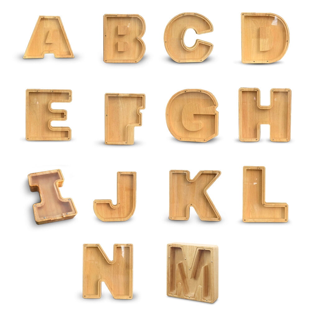 Elroy Coin Saving Box Wooden Alphabet Letter Shaped Money Jar with ...