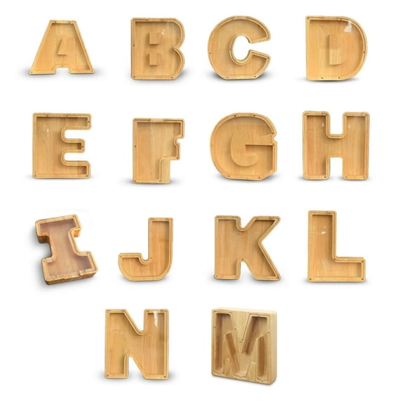 Elroy Coin Saving Box Wooden Alphabet Letter Shaped Money Jar with ...