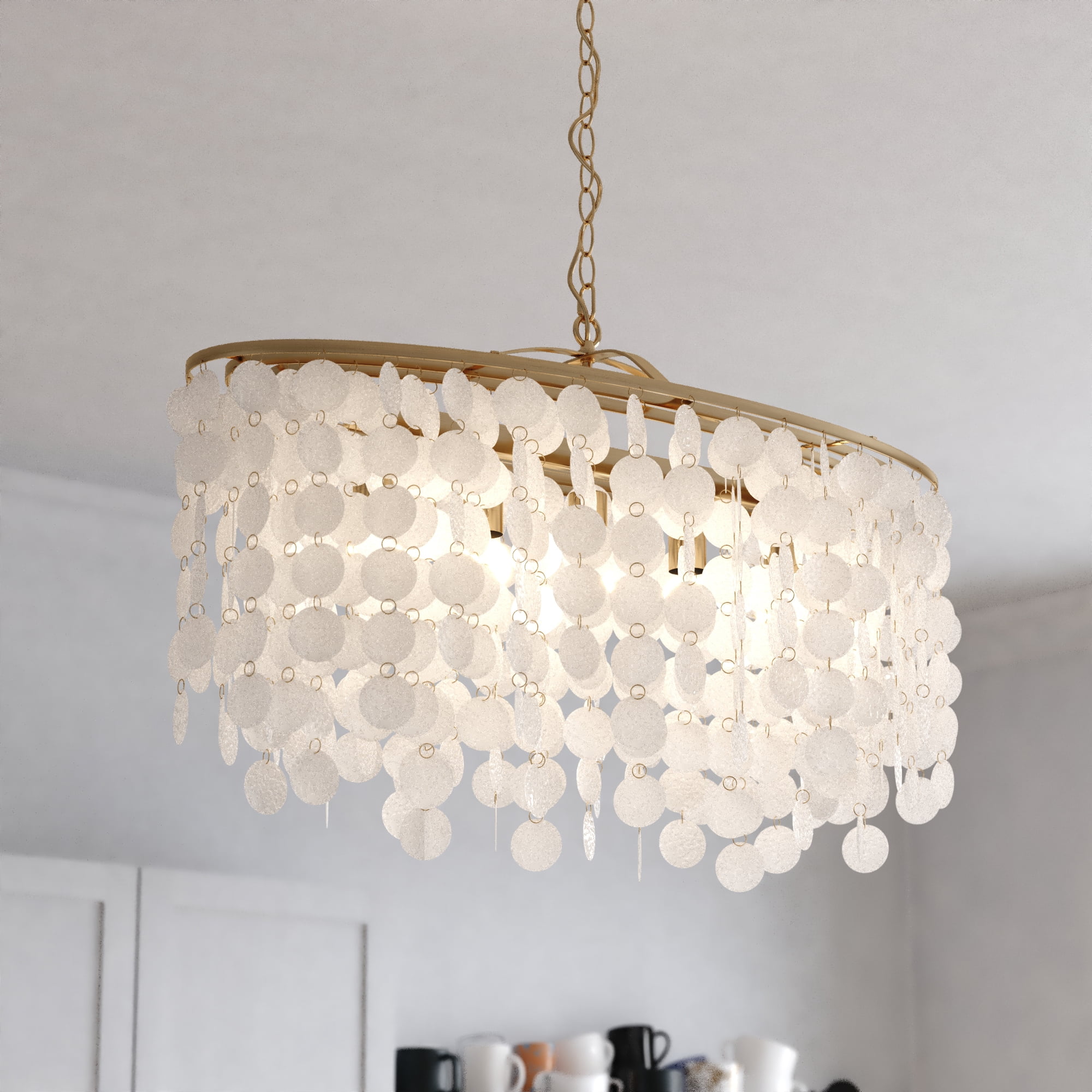 Elsa 5 Light Gold Brass Modern Coastal Glam Linear Chandelier Island ...