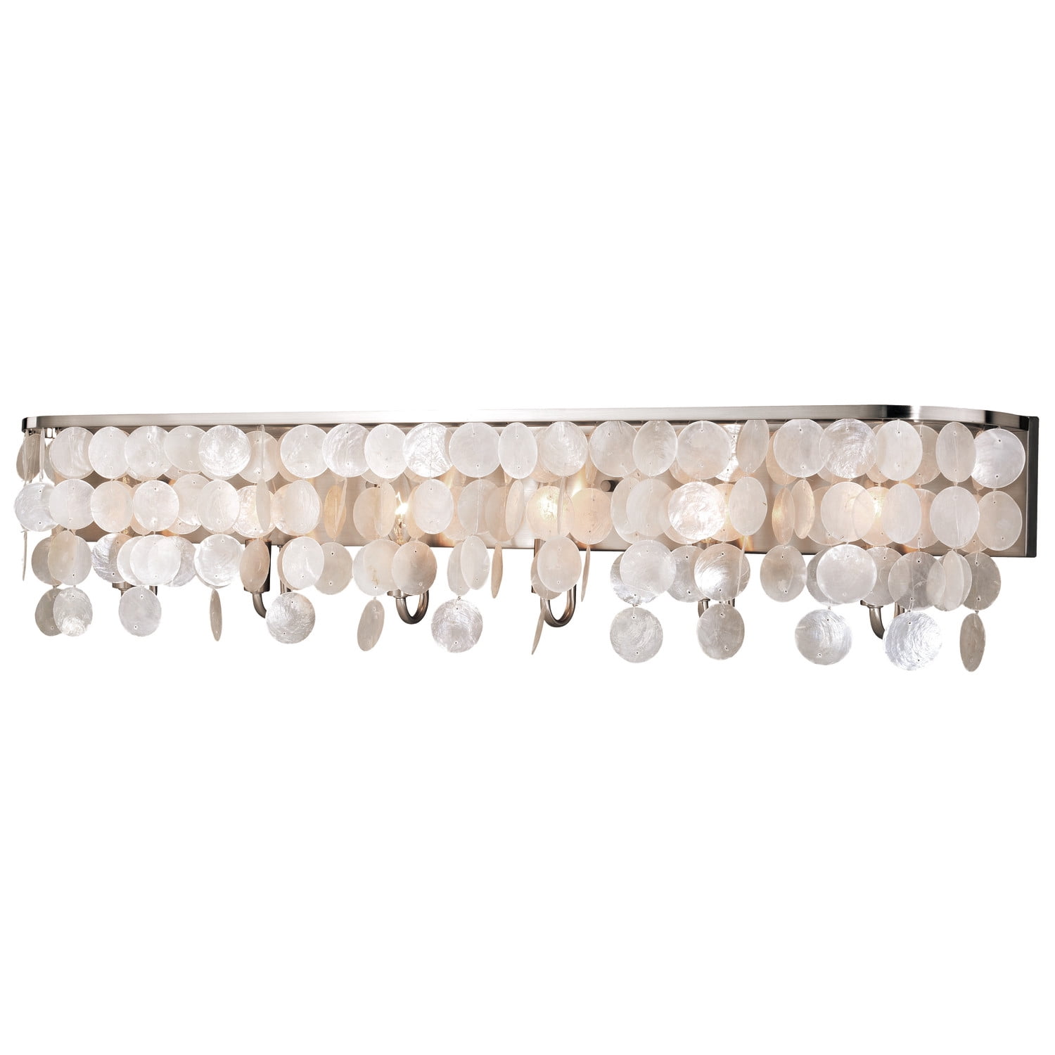 Elsa 6 Light Satin Nickel Capiz Shell Coastal Bathroom Vanity Fixture ...