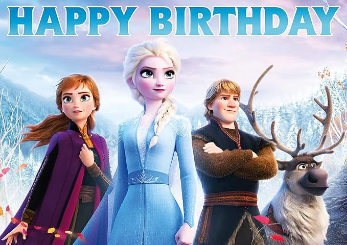Elsa, Anna, Kristoff & Sven Happy Birthday Edible Image Cake Topper For ...