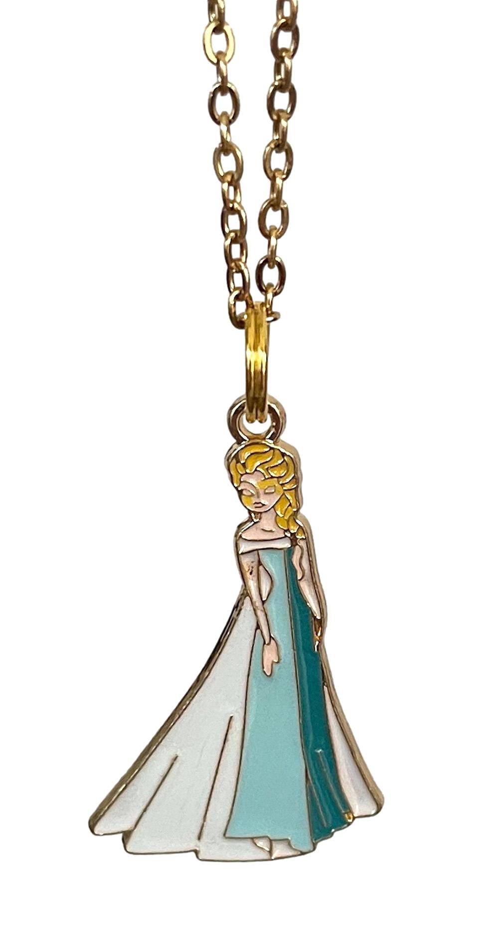 Elsa Cartoon Necklace Enamel Finish Metal Princess Pendant in Velvet ...