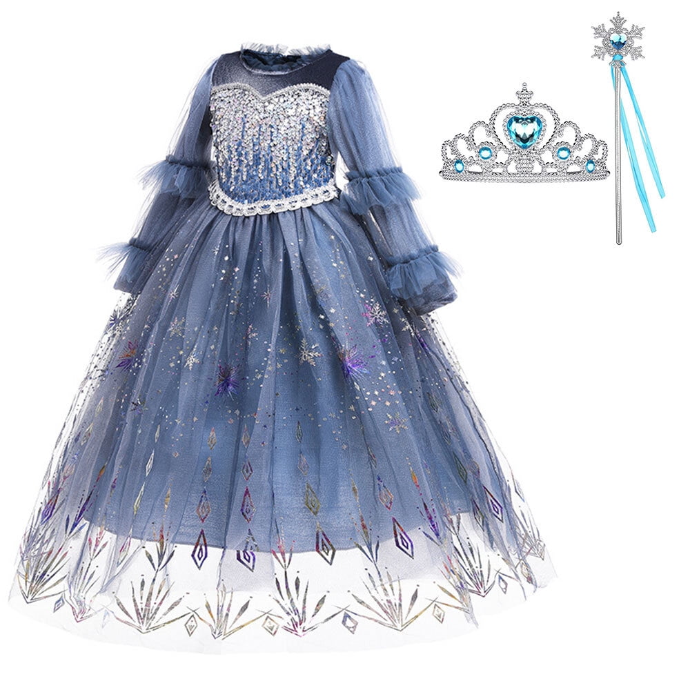 Elsa Costumes for Girls Long Sleeve Cosplay Party Fancy Costume Dress ...