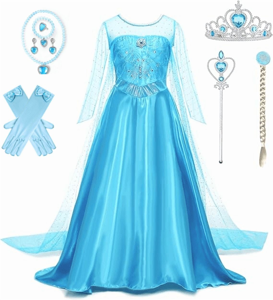 Elsa Dress for Girls Princess Dress Up Halloween Cosplay Elsa Costume ...