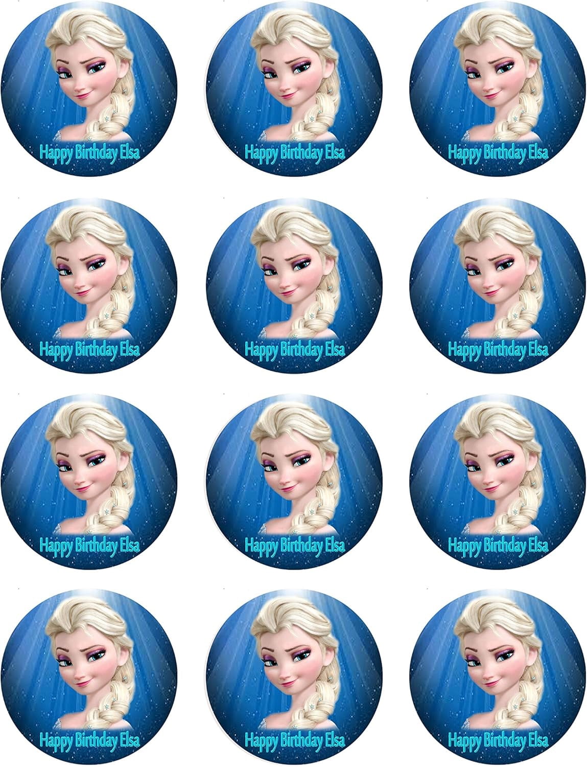 Elsa Face - Edible Cupcake Toppers - 2" cupcake (12 pieces/sheet ...