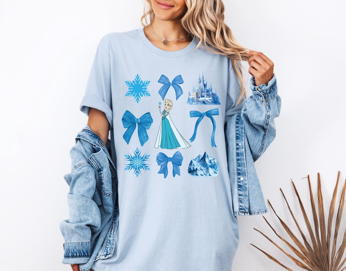 Elsa Frozen T-Shirt, Princess Elsa Bow, Disney Girls Trip, Disney World, Frozen Coquette Shirt ...