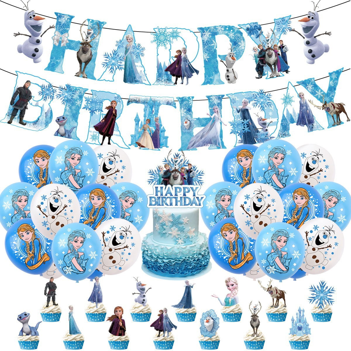 Elsa Kids Party Decoration Kit with Birthday Banner, Cake Topper ...