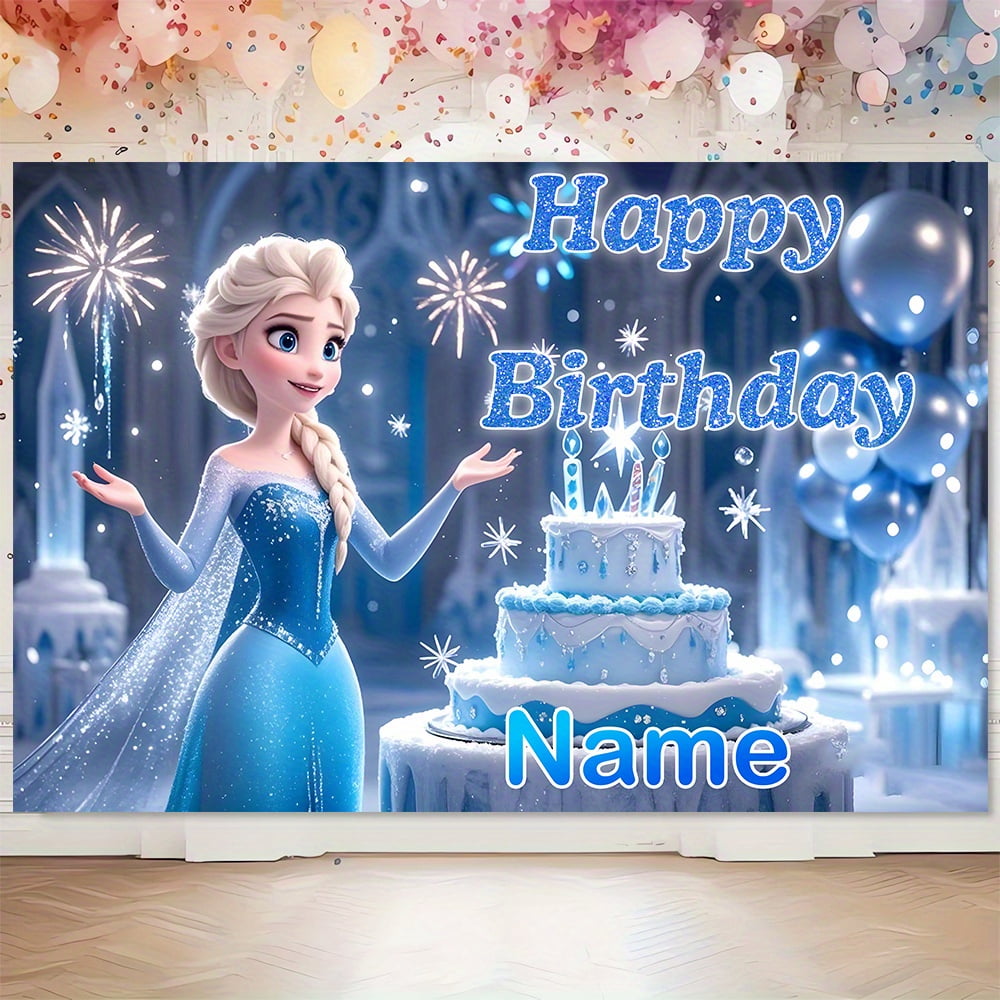 Elsa theme Happy Birthday Background - Custom name polyester party wall ...