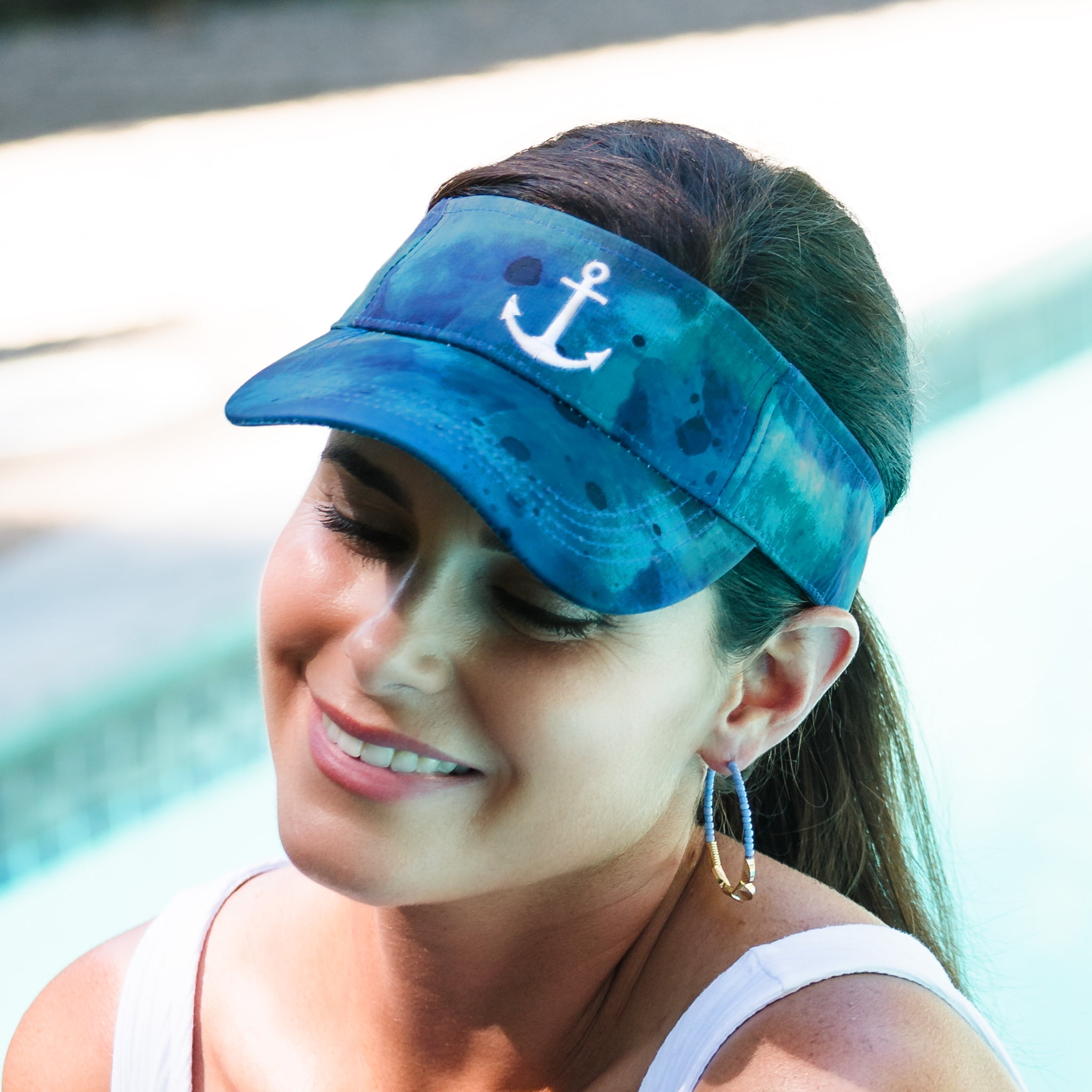 Elsie & Zoey Adjustable Embroidered Teal Tie Dye Sun Visor for Women ...