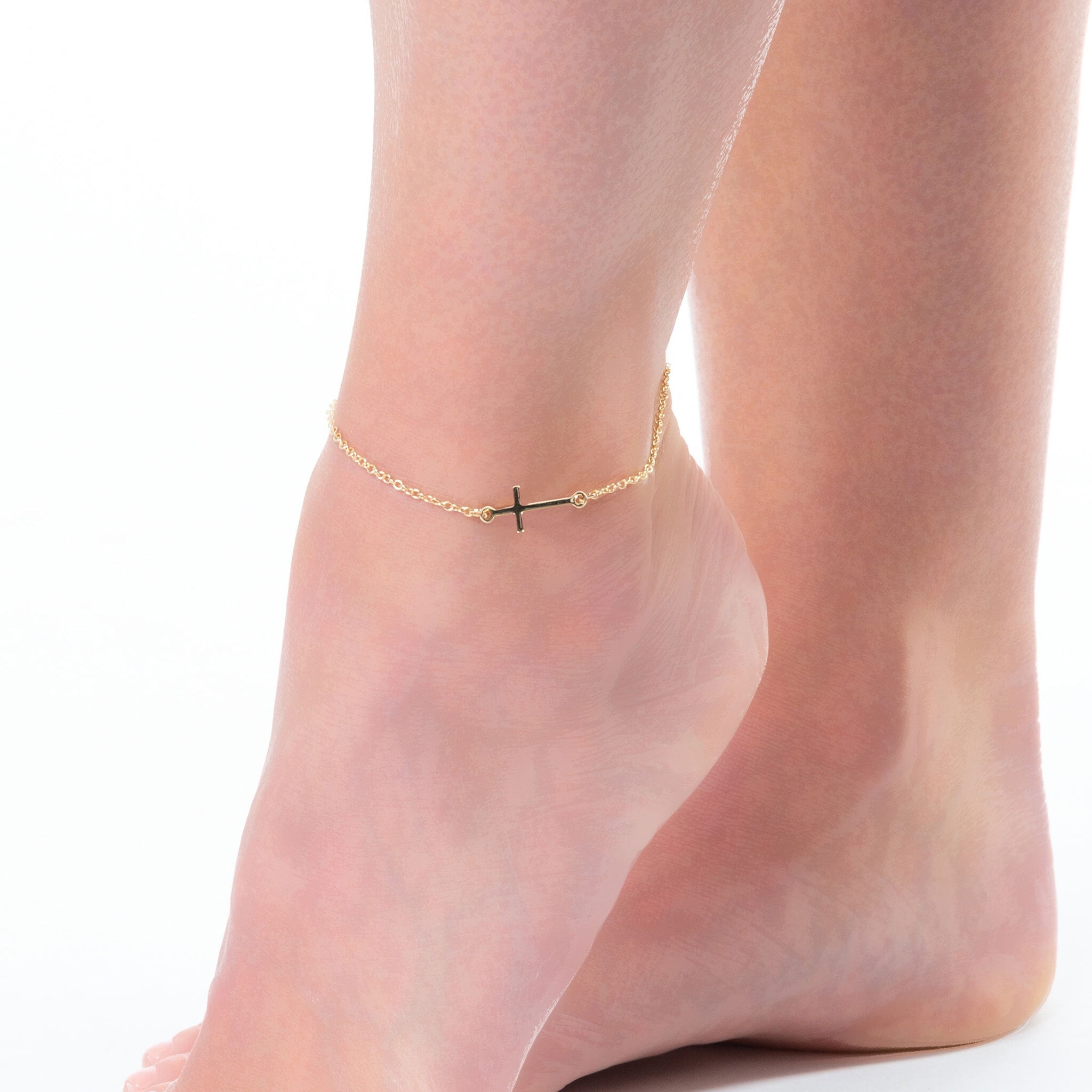 Elsie & Zoey Gold Chain and Cross Charm Anklet for Women - Walmart.com