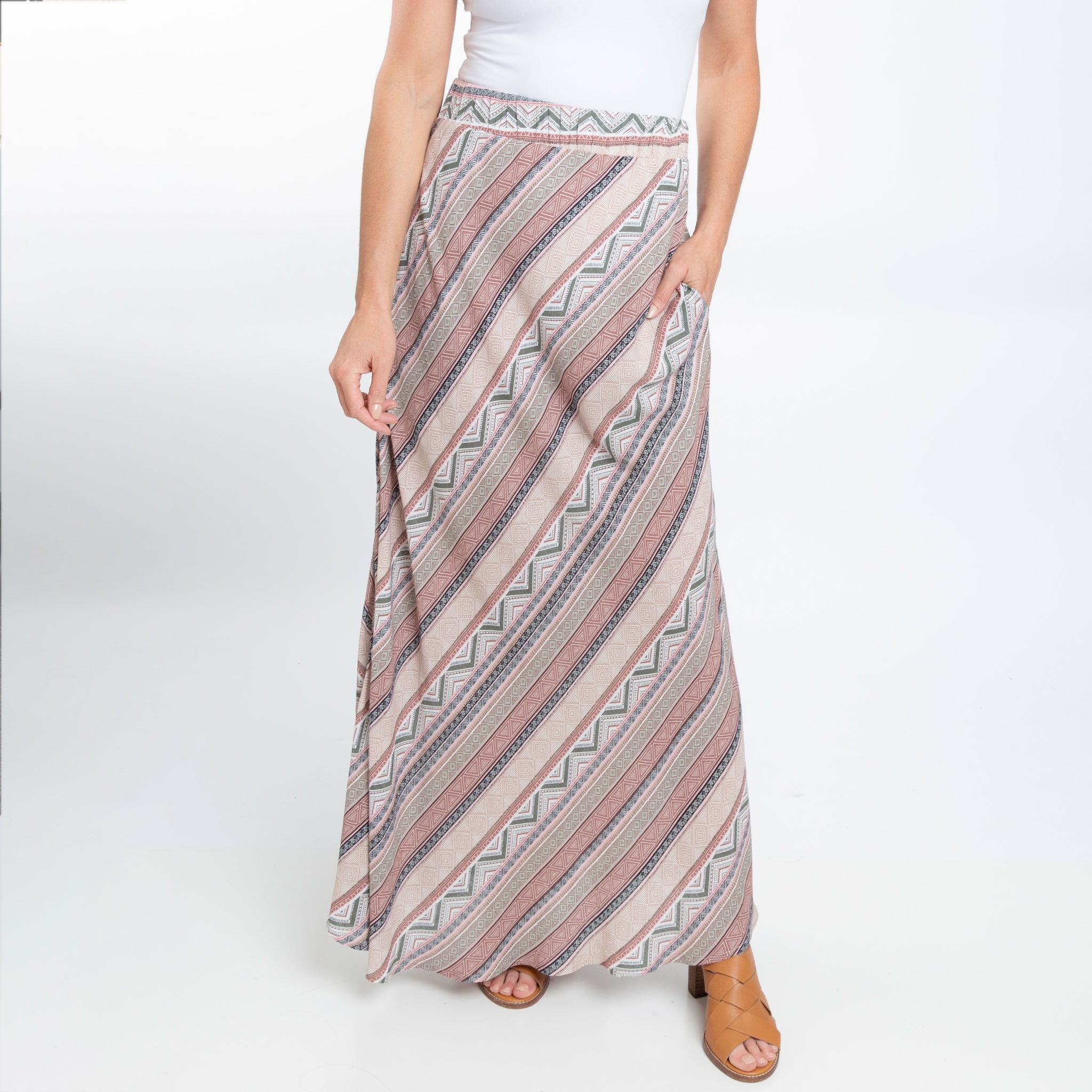 Elsie & Zoey Halle Small Multi-color Patterned Maxi Skirt with Pockets ...