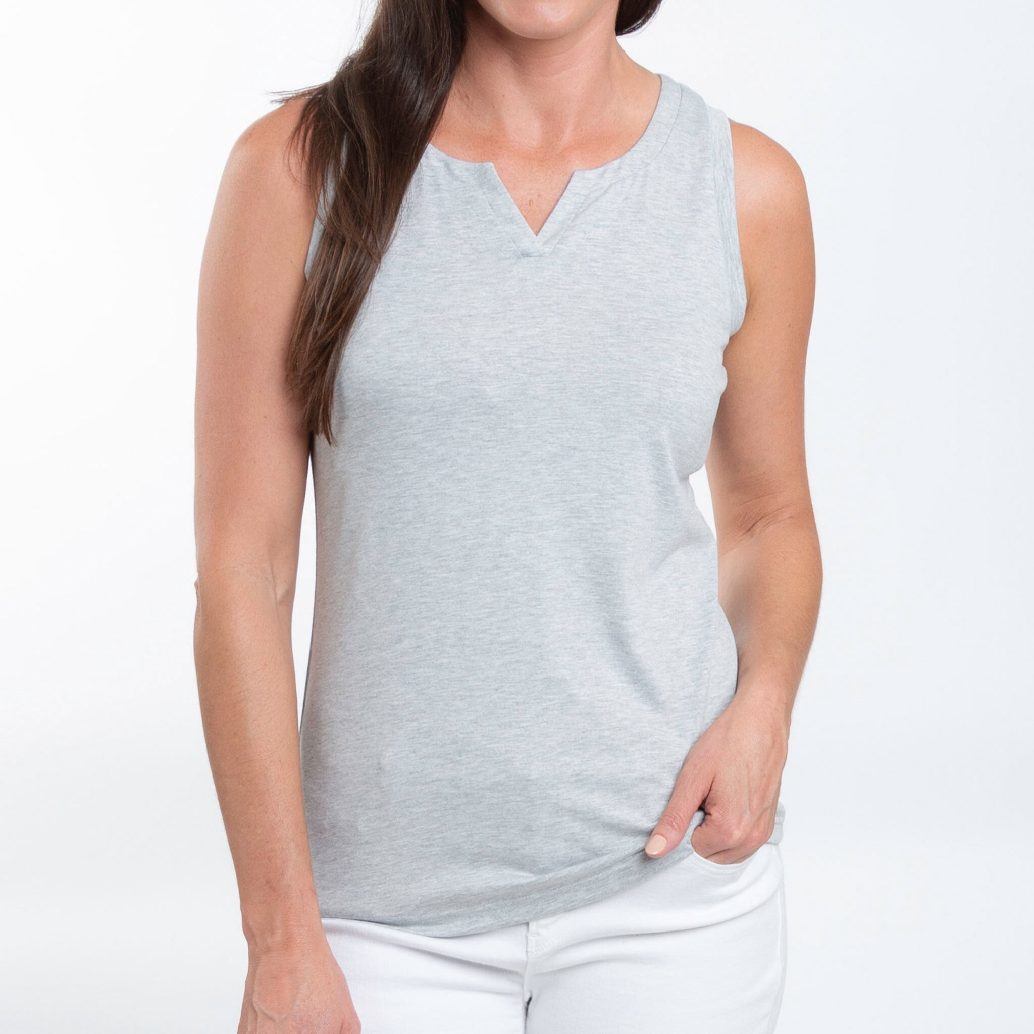 Elsie & Zoey Myla XL Light Gray V-Neck Sleeveless Tank Top for Women ...