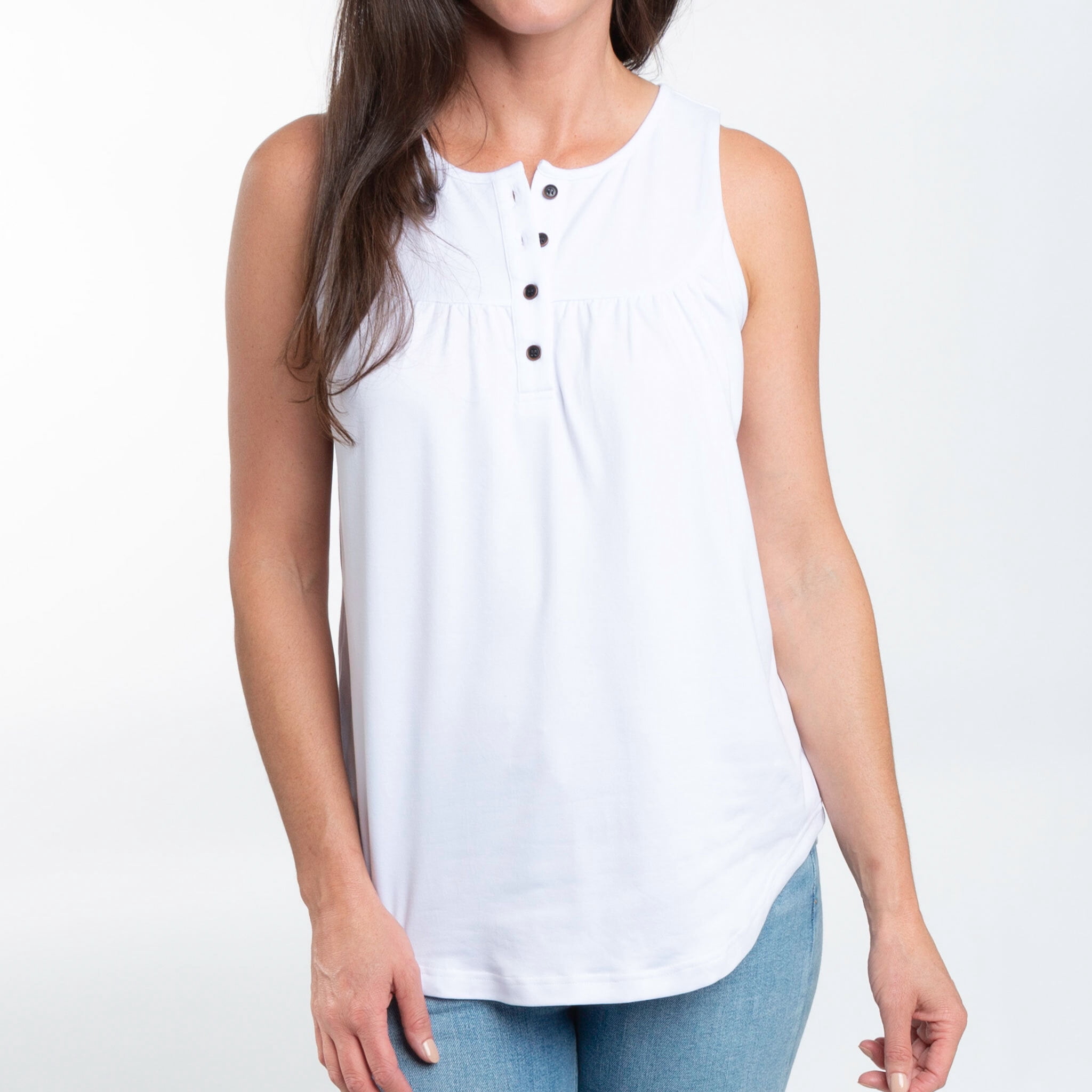 Elsie & Zoey Tobi Medium White Sleeveless Scoop Neck Henley Tank Top ...